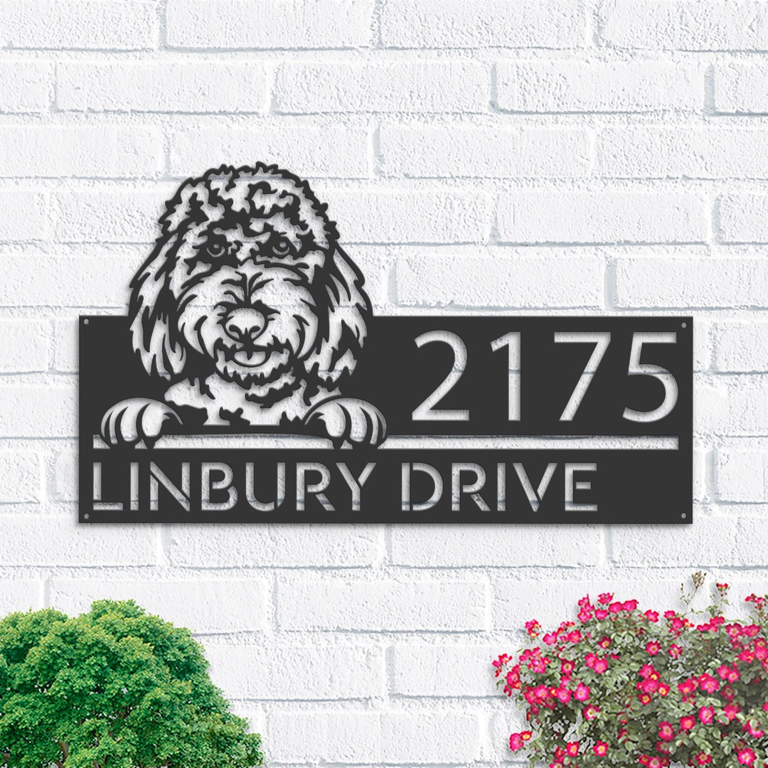 Personalized Goldendoodle Metal Address Sign, House Number Plaque - Etsy