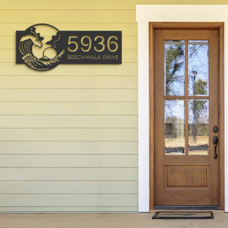 Personalized Waves Metal Address Sign | Modern House Number Plaque - Etsy