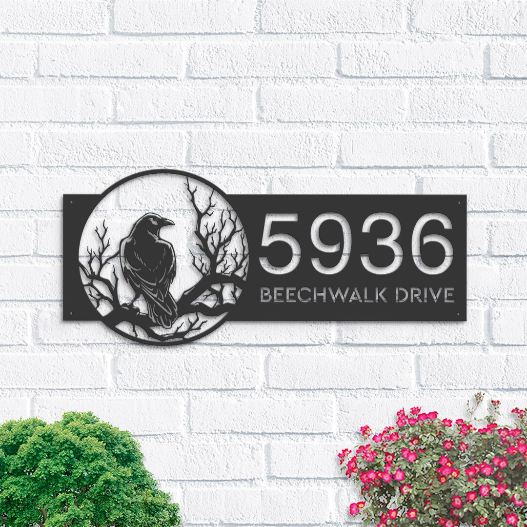 Personalized Metal Raven Address Sign, House Number Plaque, Yard Stake ...