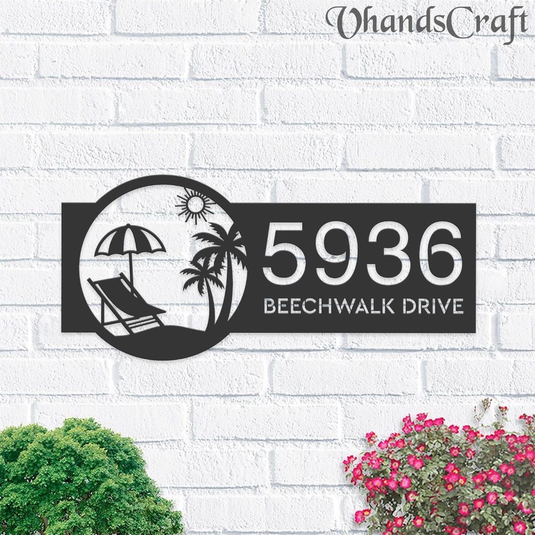 Personalized Beach Scene Metal Address Sign | Hanging Address Plaque ...