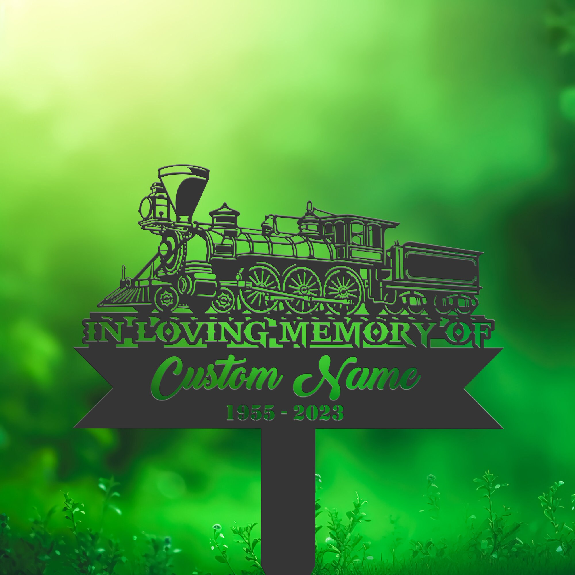 Personalized Train Memorial Stake, Custom Metal Grave Marker, Sympathy ...