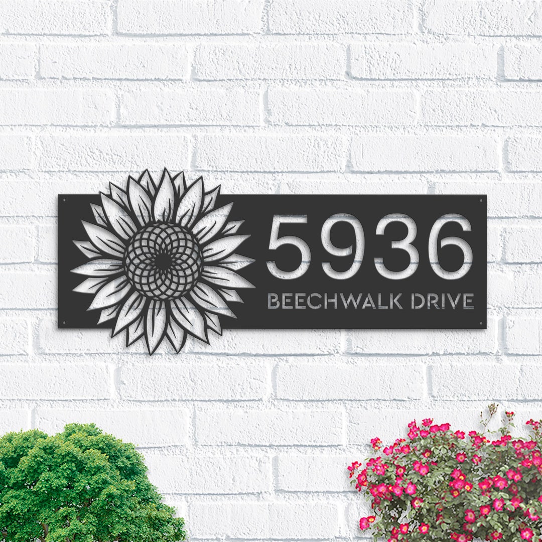 Personalized Sunflower Metal Address Sign House Number | Hanging ...