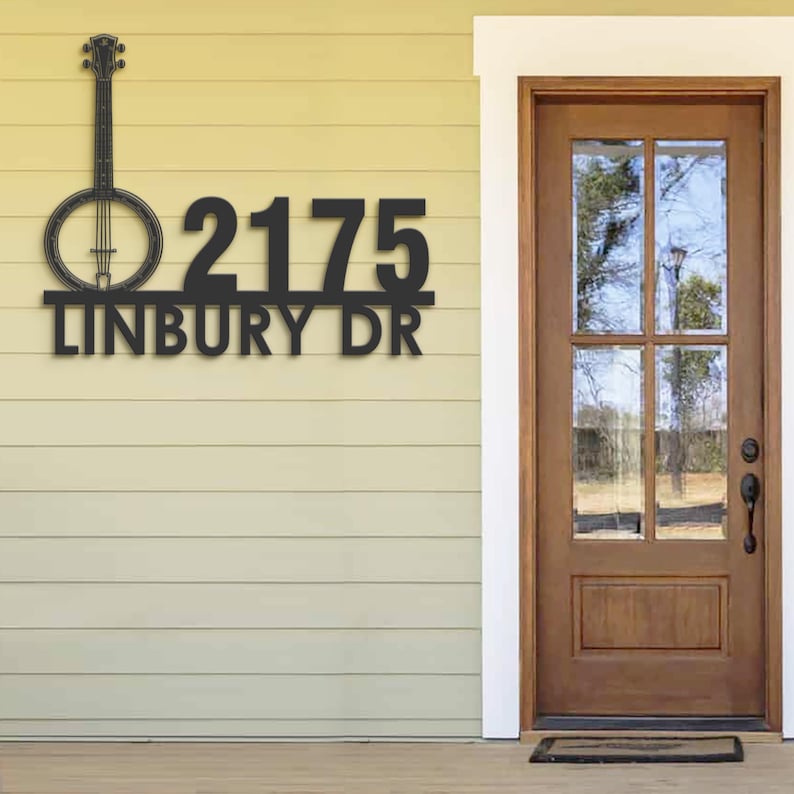 Personalized Banjo LED Address Sign - Custom Metal House Number Plaque ...