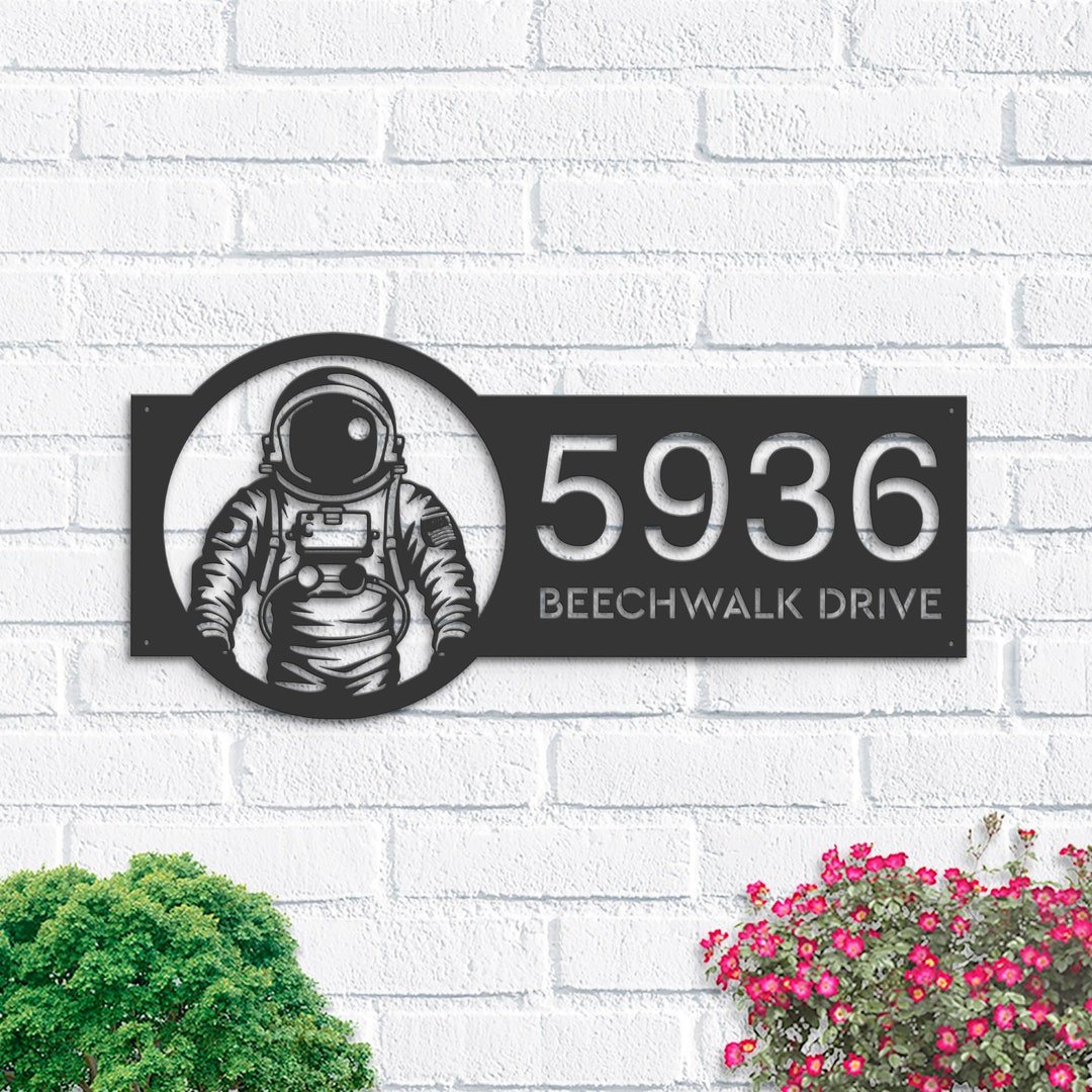 Personalized Astronaut Spaceman Metal Address Sign Custom House Number ...