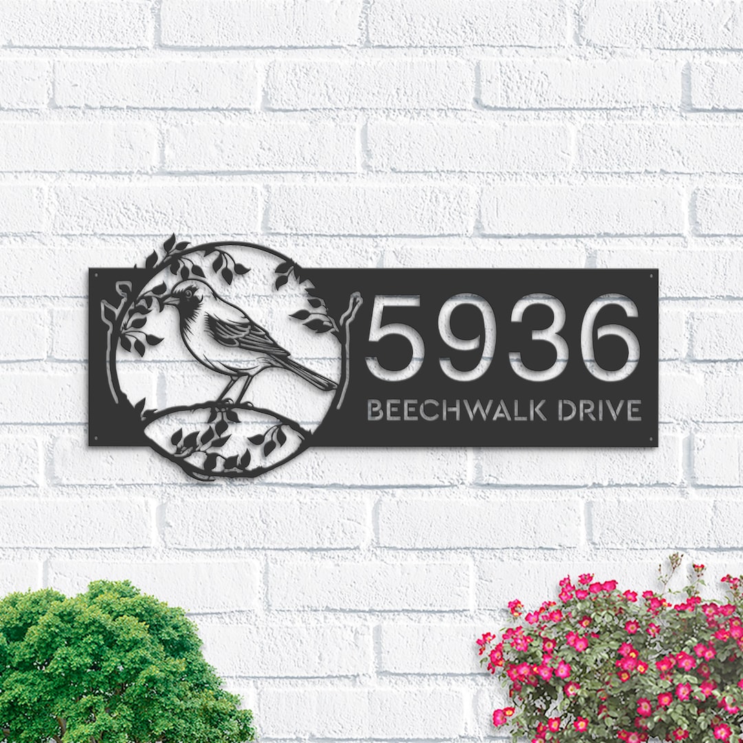 Personalized Finches Bird on Tree Branch Metal Address Sign Custom ...