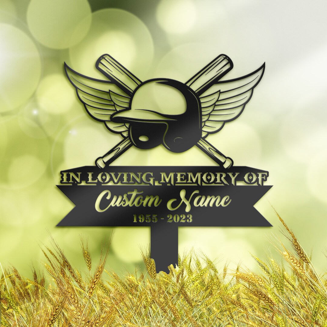 Personalized Baseball Bat and Helmet Memorial Stake, Metal Stake ...