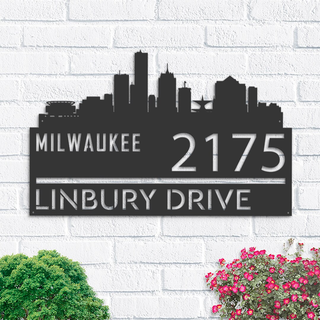 Personalized Milwaukee City Skyline Metal Address Sign Hanging Address ...