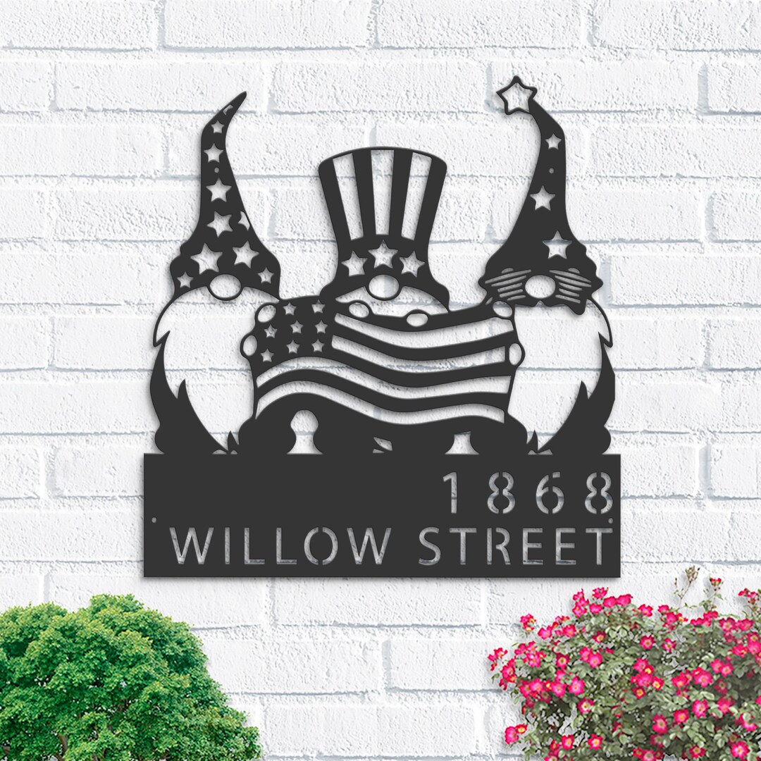 Personalized Patriotic Gnomes Metal Address Sign | 4th of July Decor - Etsy