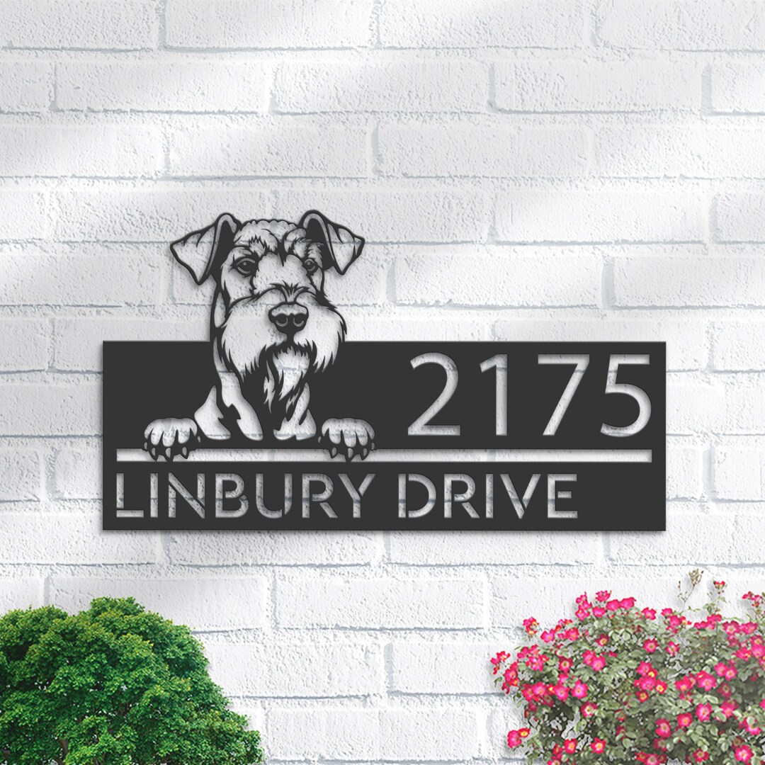 Personalized Airedale Terrier Metal Address Sign, House Number Plaque ...