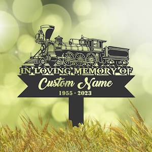 Personalized Train Memorial Stake, Custom Metal Grave Marker, Sympathy ...