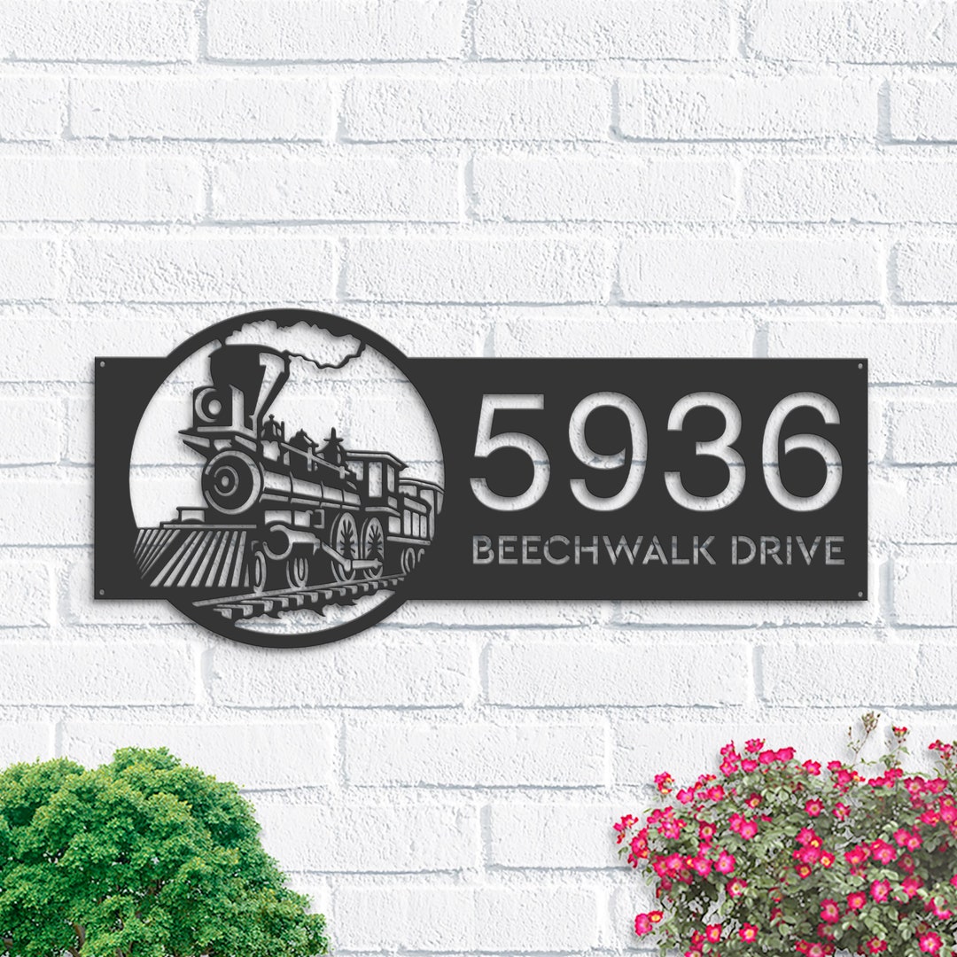 Personalized Train Metal Address Sign | Hanging Address Plaque | Yard ...
