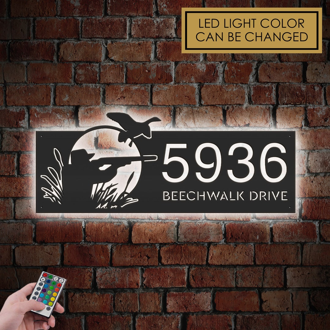 Personalized Duck Hunting Metal Address Sign With LED Lights House ...