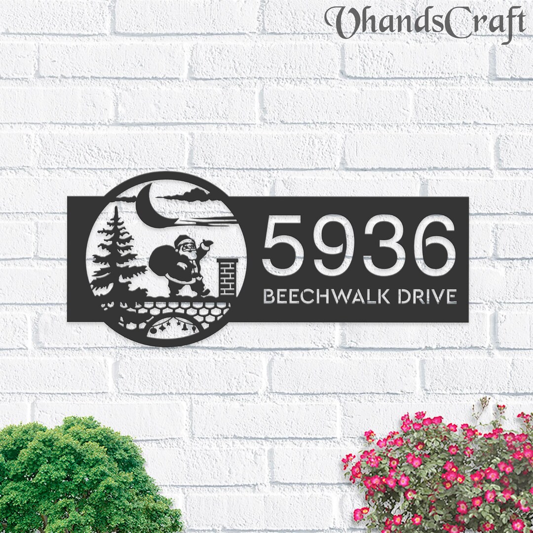 Personalized Greeting Santa With Presents Metal Address Sign House ...