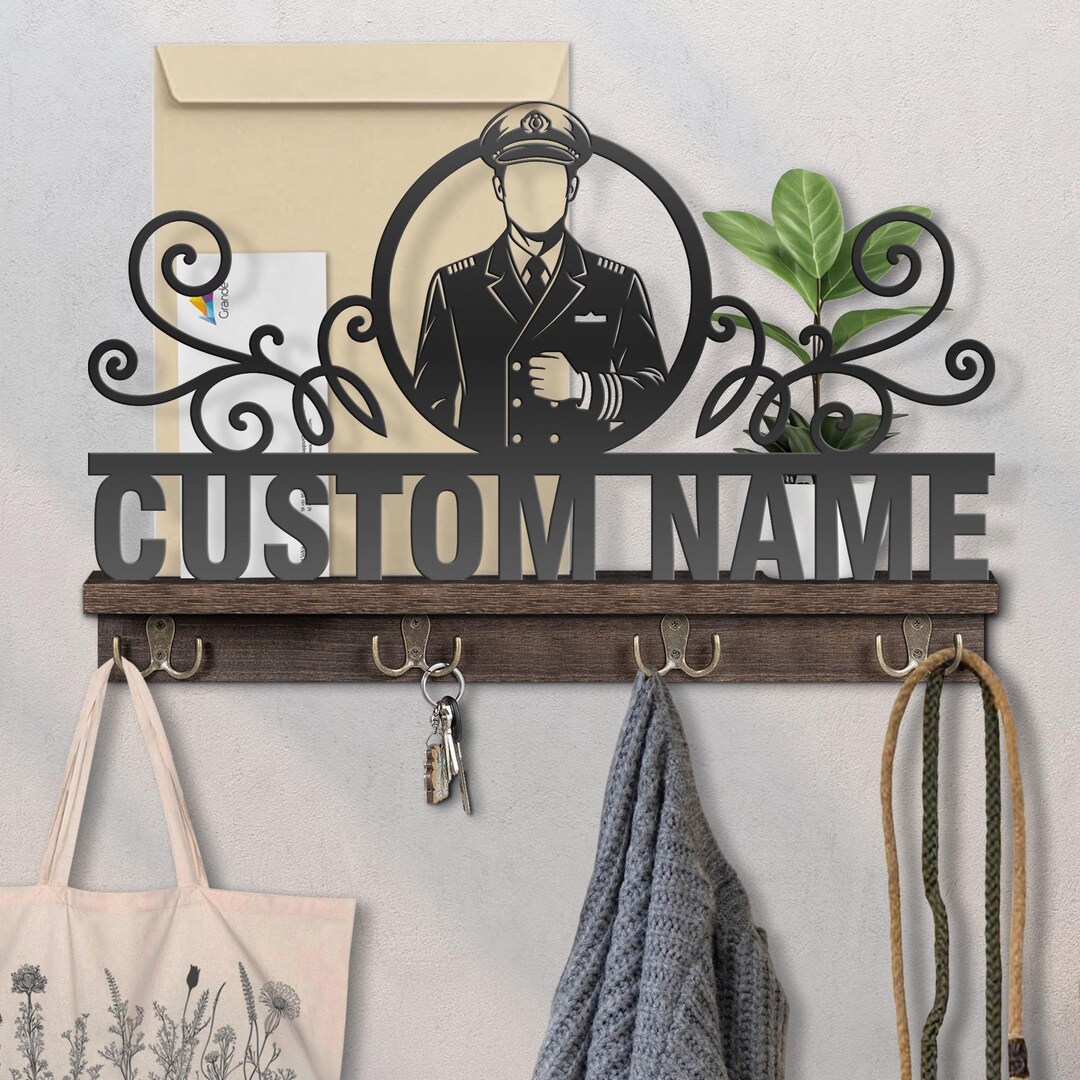 Personalized Ship Captain Wooden Key & Mail Holder: Wall Organizer - Etsy