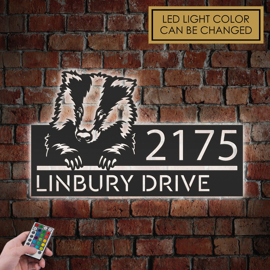 Personalized Peeking Badger Metal Address Sign With LED Lights House ...