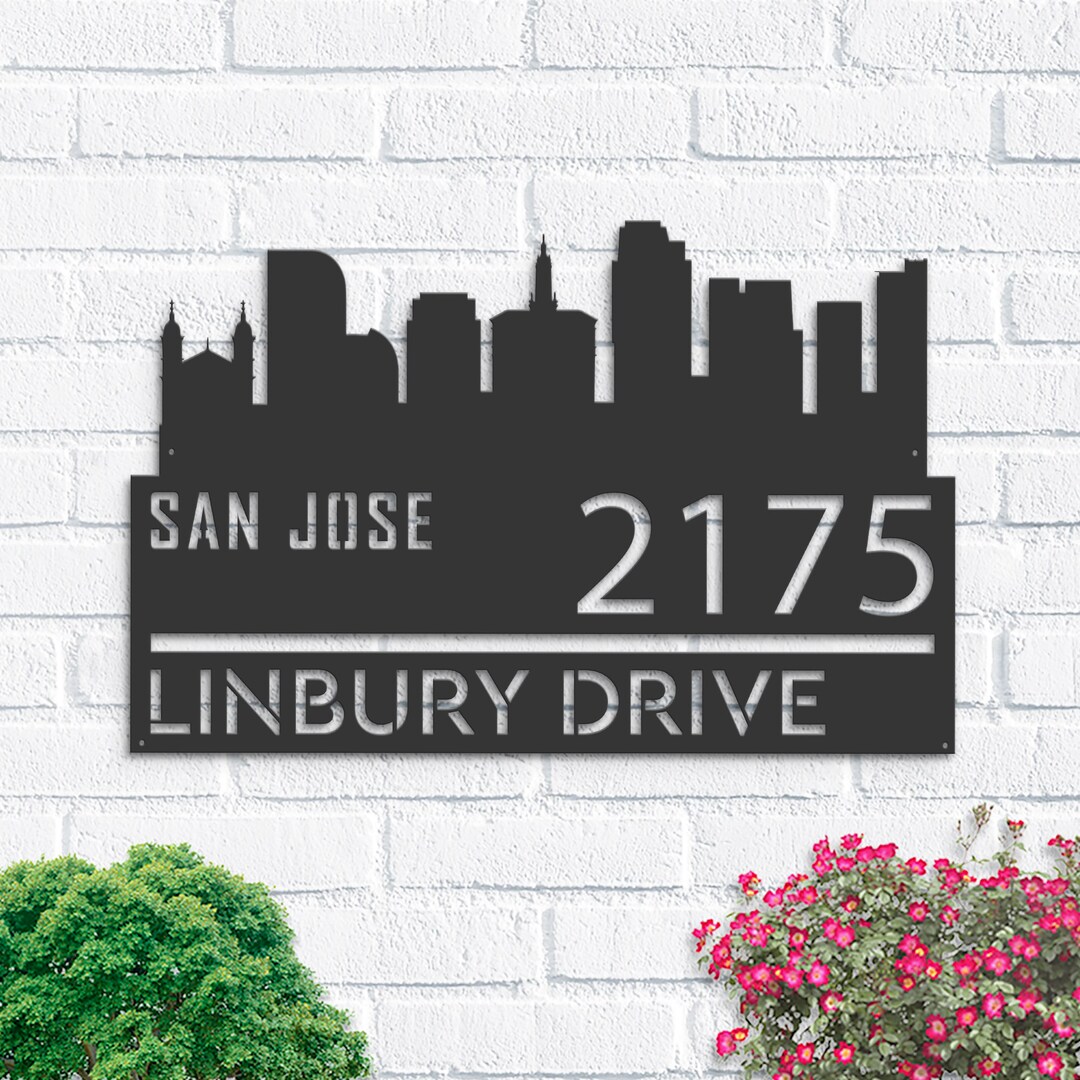 Personalized San Jose City Skyline Metal Address Sign Hanging Address ...