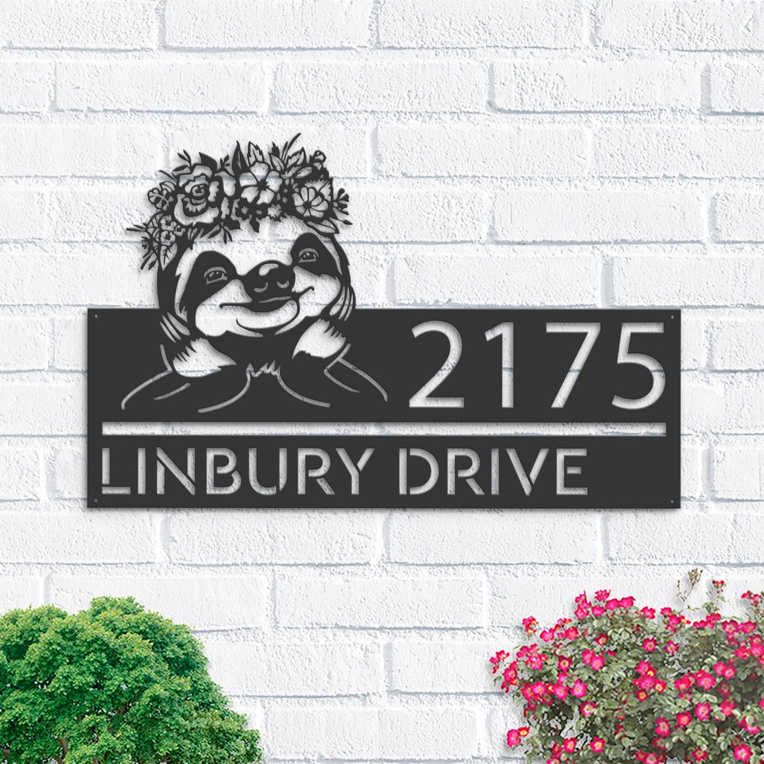 Personalized Cute Sloth Metal Address Sign House Number | Hanging ...
