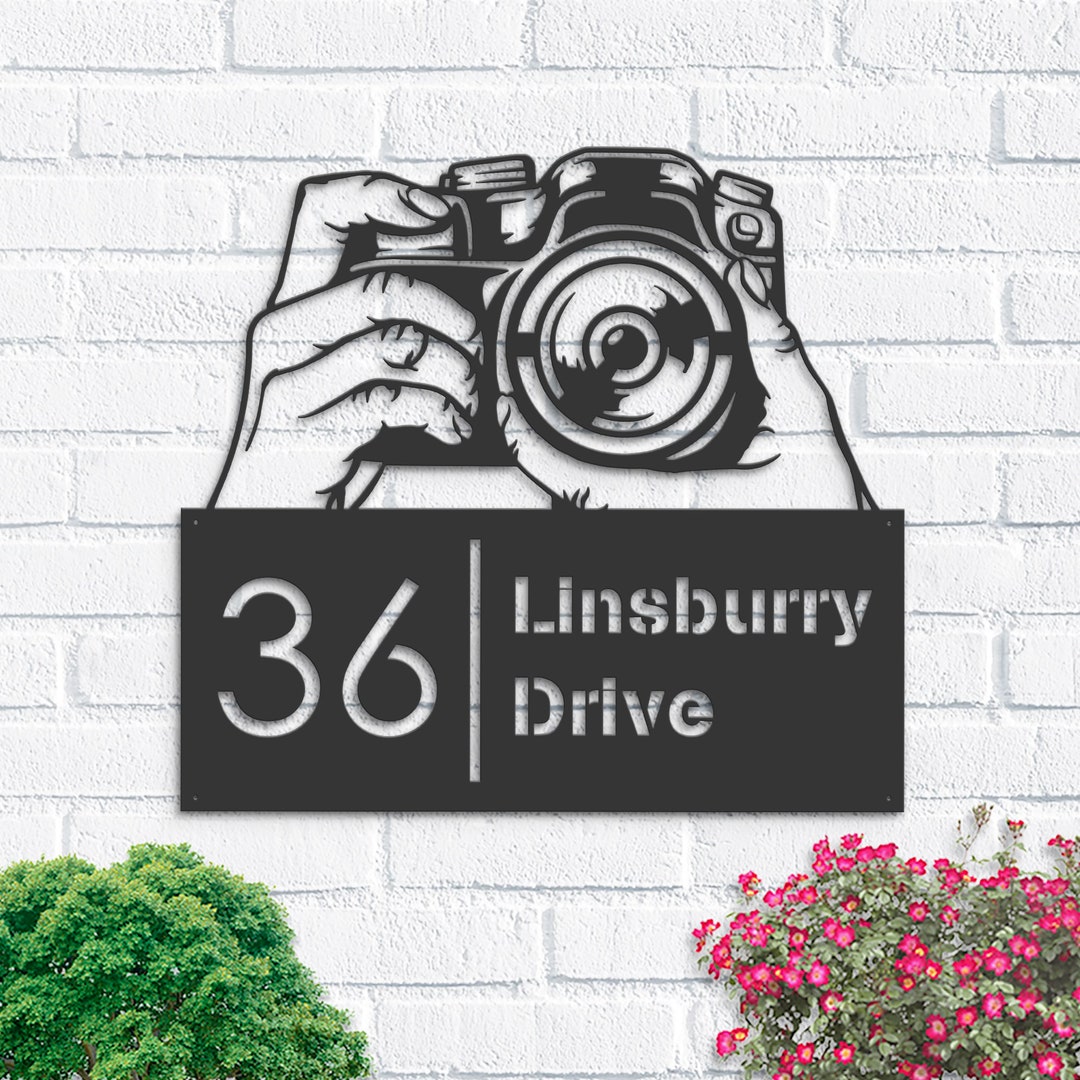 Personalized Hands Holding Camera Photography Metal Address Sign House ...