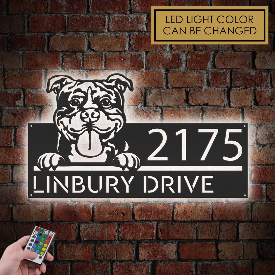 Personalized American Bully Metal Address Sign With LED Lights - Etsy