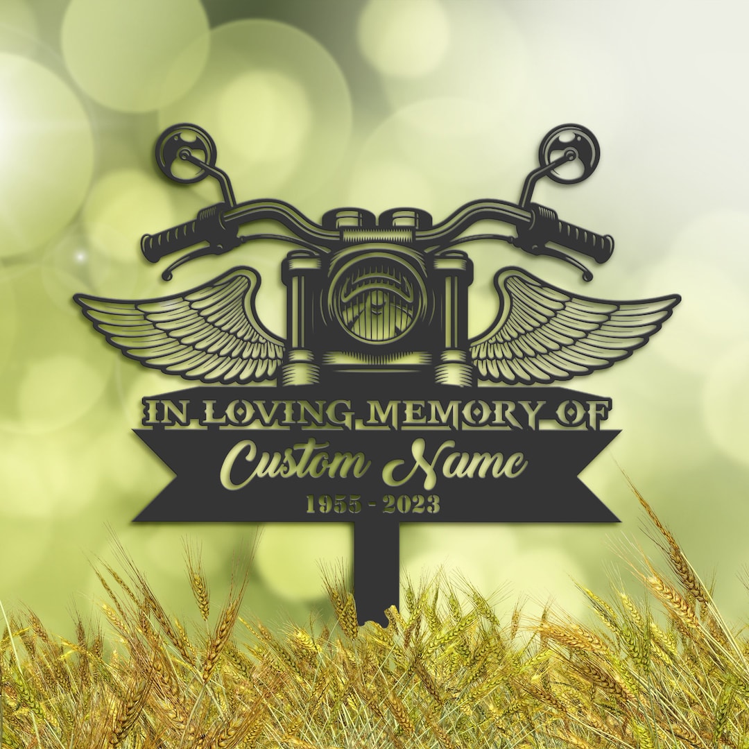 Personalized Motocycle Biker Angel Wings Memorial Stake, Metal Stake ...