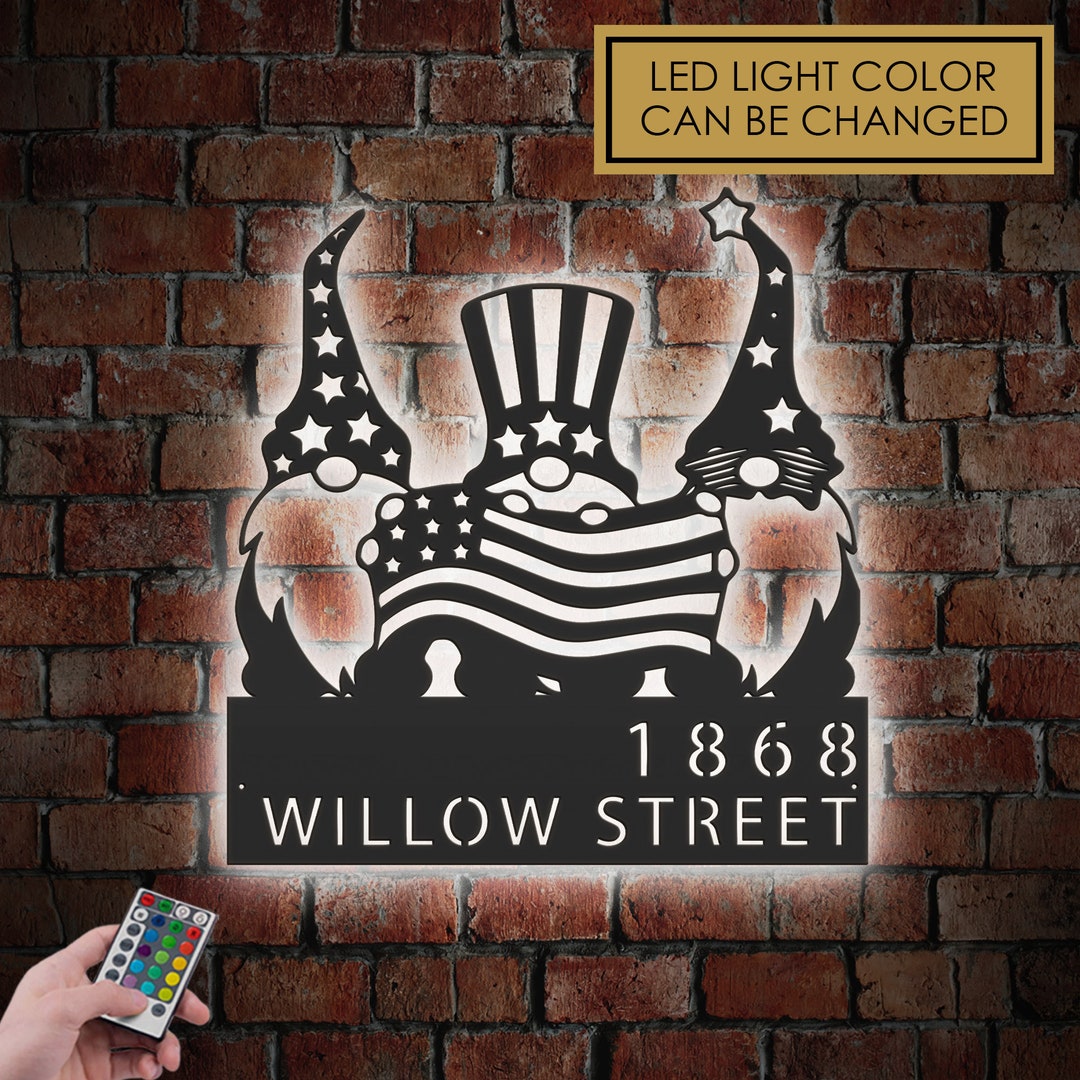 Personalized Patriotic Gnomes Metal Address Sign With LED Lights - Etsy