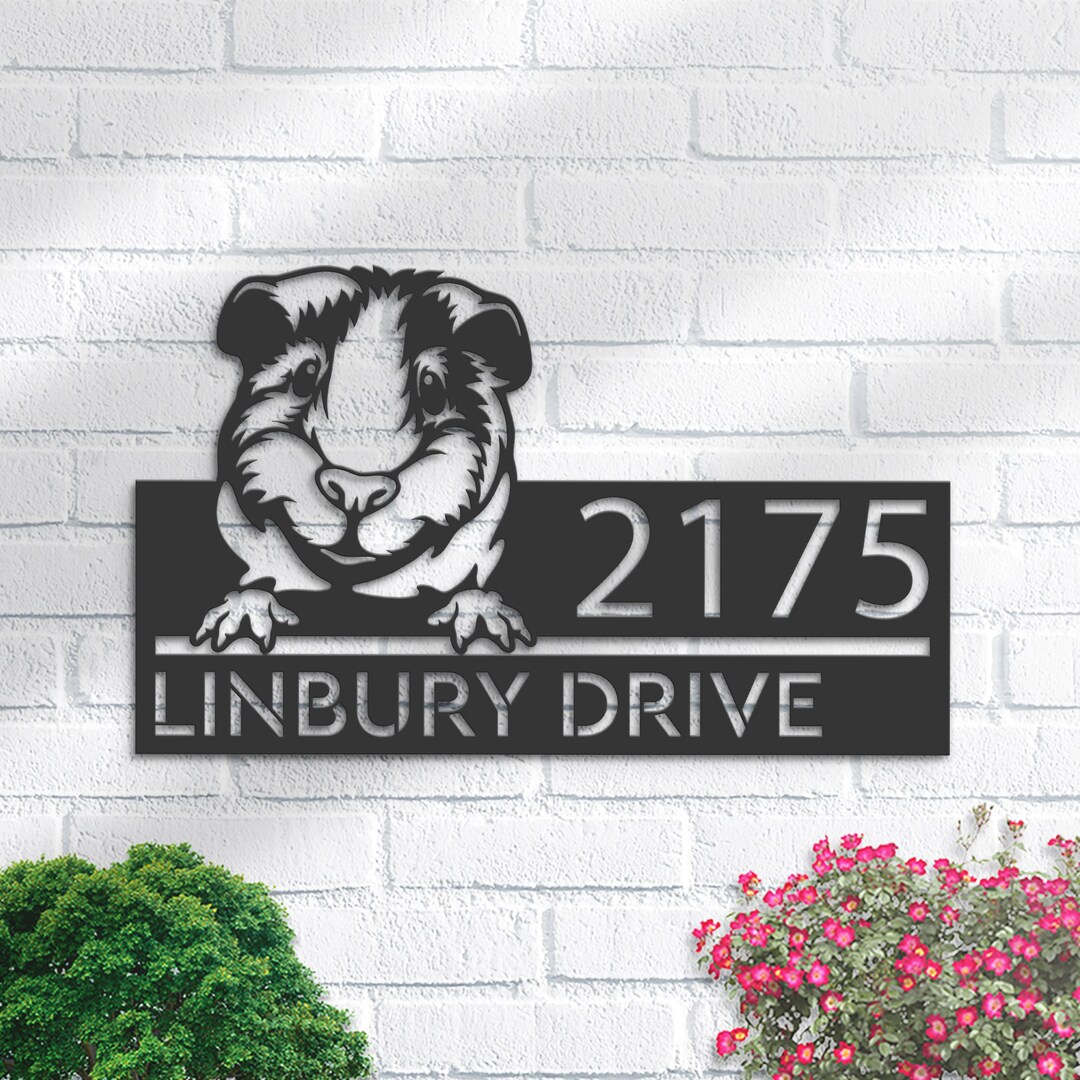 Personalized Guinea Pig Metal Address Sign, Custom House Number Plaque ...