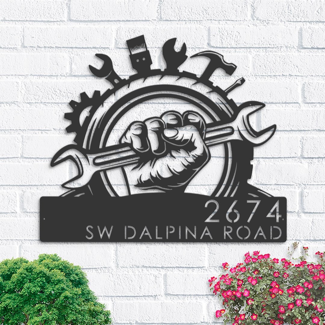 Personalized Mechanic Tools, Carpenter Metal Address Sign | Hanging ...