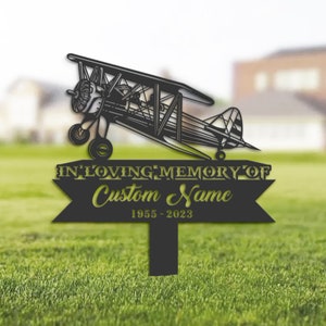 Personalized Airplane Pilot Memorial Stake, Metal Stake, Sympathy Sign ...