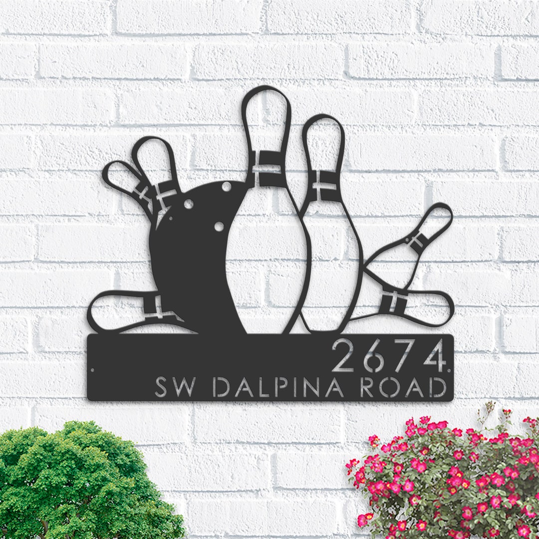 Personalized Bowling Metal Address Sign | Hanging Address Plaque | Yard ...