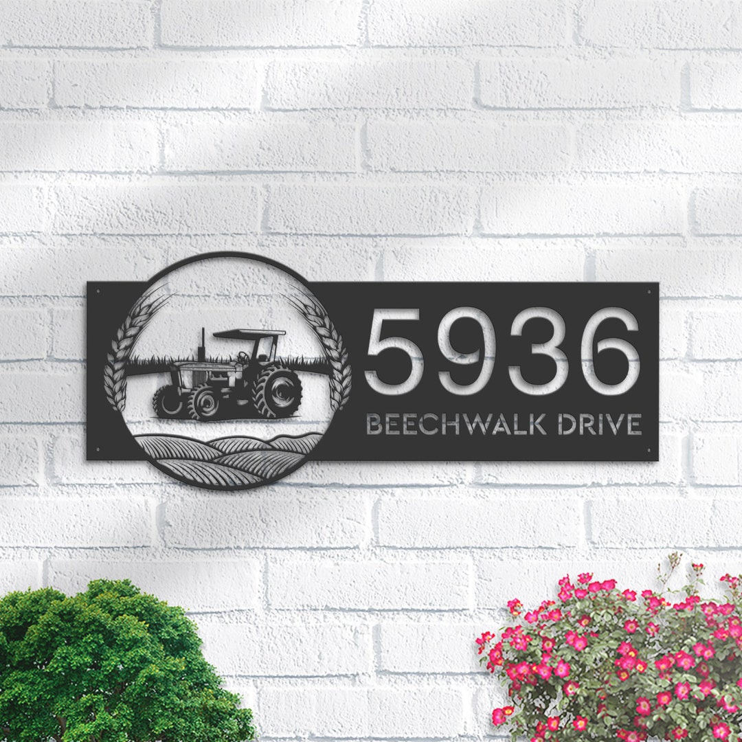 Personalized Tractor on Farm Field Metal Address Sign House Number ...