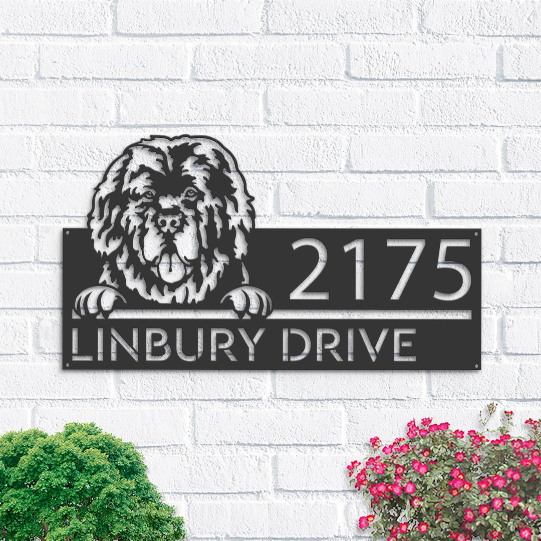 Personalized Newfoundland Dog, Cute Puppy Metal Address Sign House ...