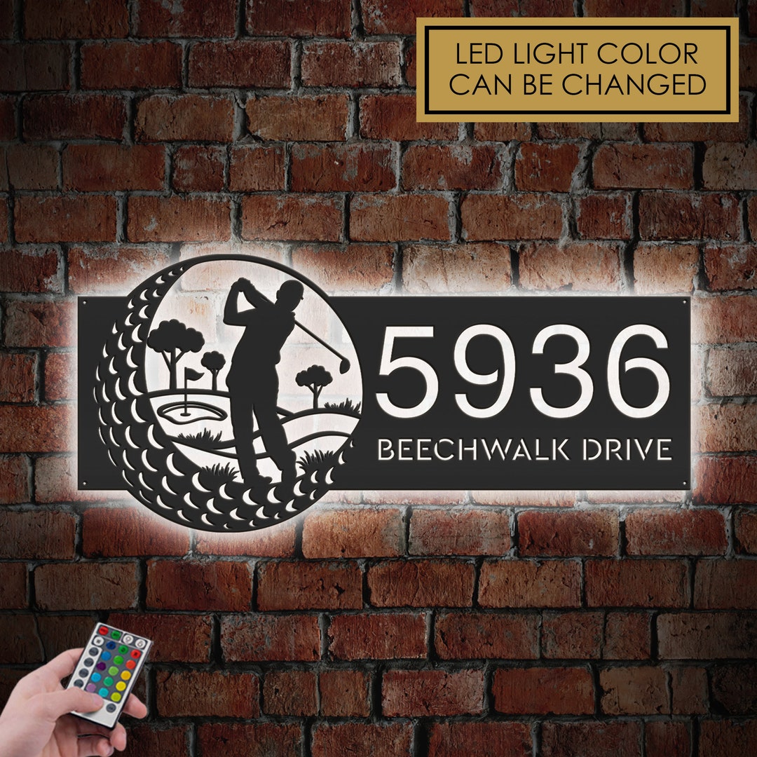 Personalized Golfer Golf Club Metal Address Sign With LED Lights House ...