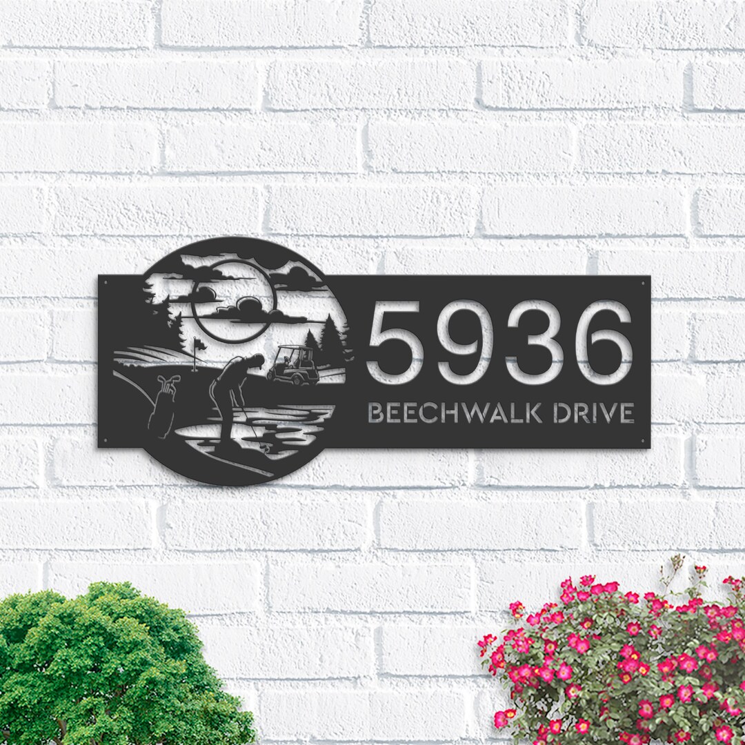 Personalized Golf Club Golfer Metal Address Sign Custom House Number ...