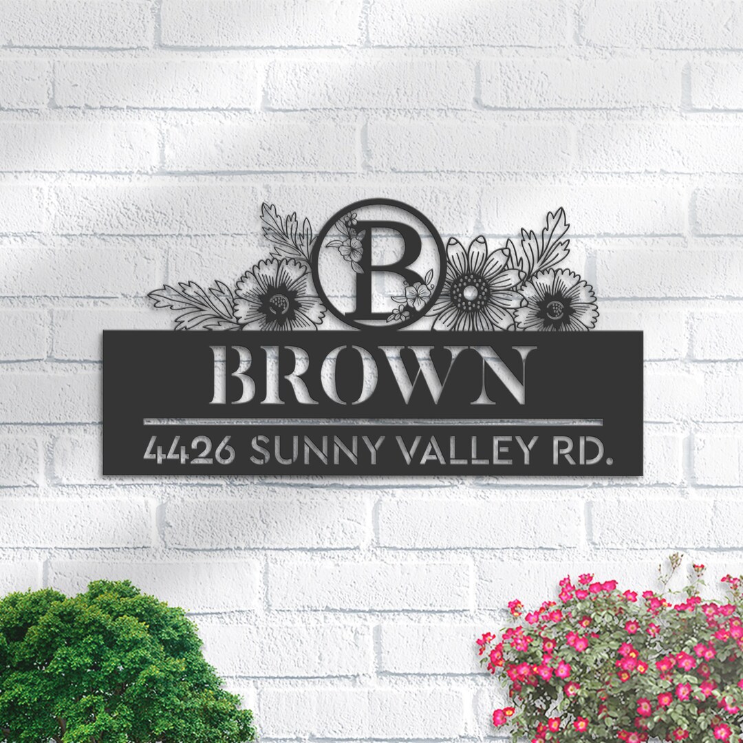Personalized Monogram Letters Family Name Metal Address Sign House ...