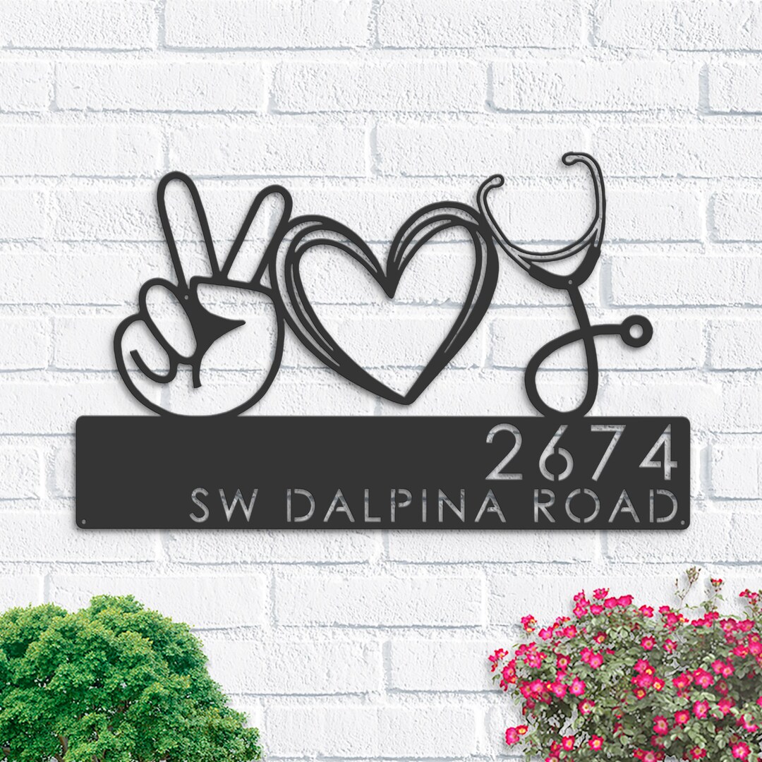Personalized Peace Love Nursing Nurse Metal Address Sign | Hanging ...