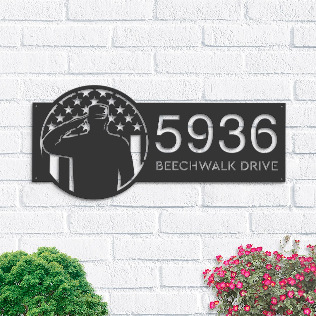 Personalized US Soldier American Flag Veteran Metal Address Sign House ...