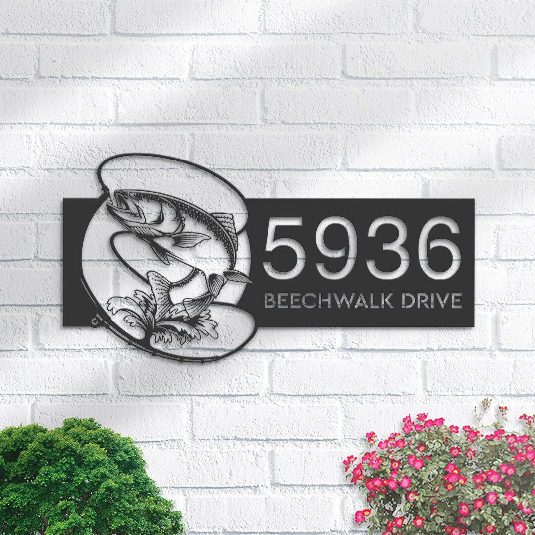 Personalized Metal Trout Address Sign, Fishing Decor, House Number ...