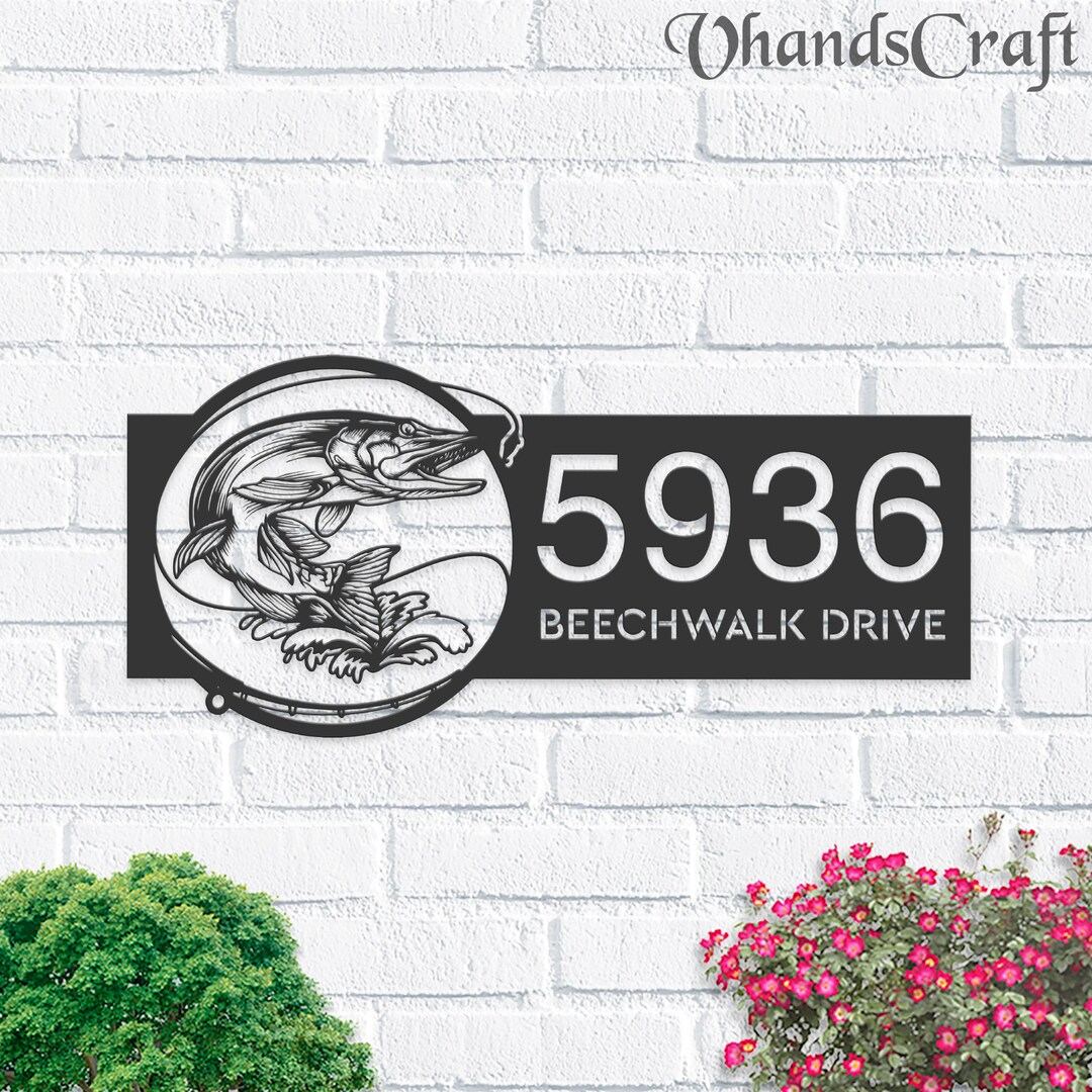 Personalized Pike Fishing Metal Address Sign, House Number Plaque - Etsy