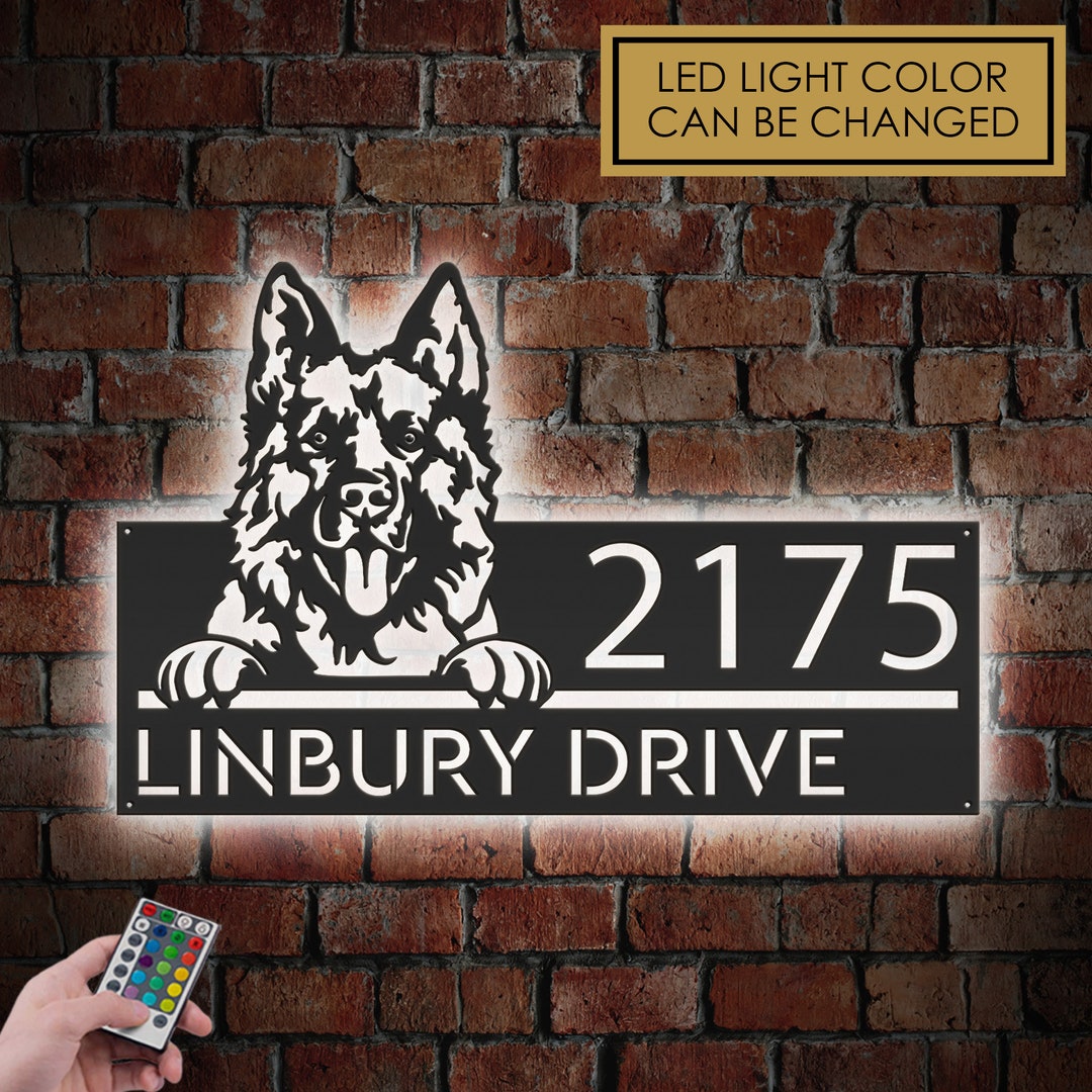 Personalized Peeking German Shepherd Dog, Cute Puppy Metal Address Sign ...