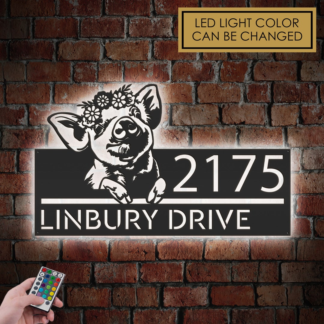Personalized Peeking Pig Farm Animal Farmhouse Ranch Metal Address Sign ...