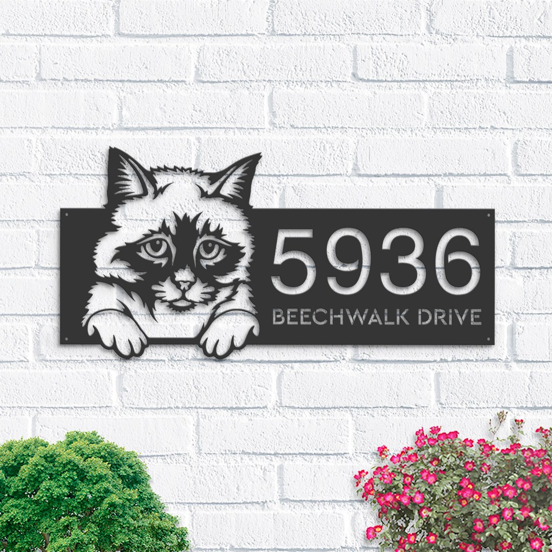 Personalized Birman Cute Peeking Cat Kitten Metal Address Sign House ...
