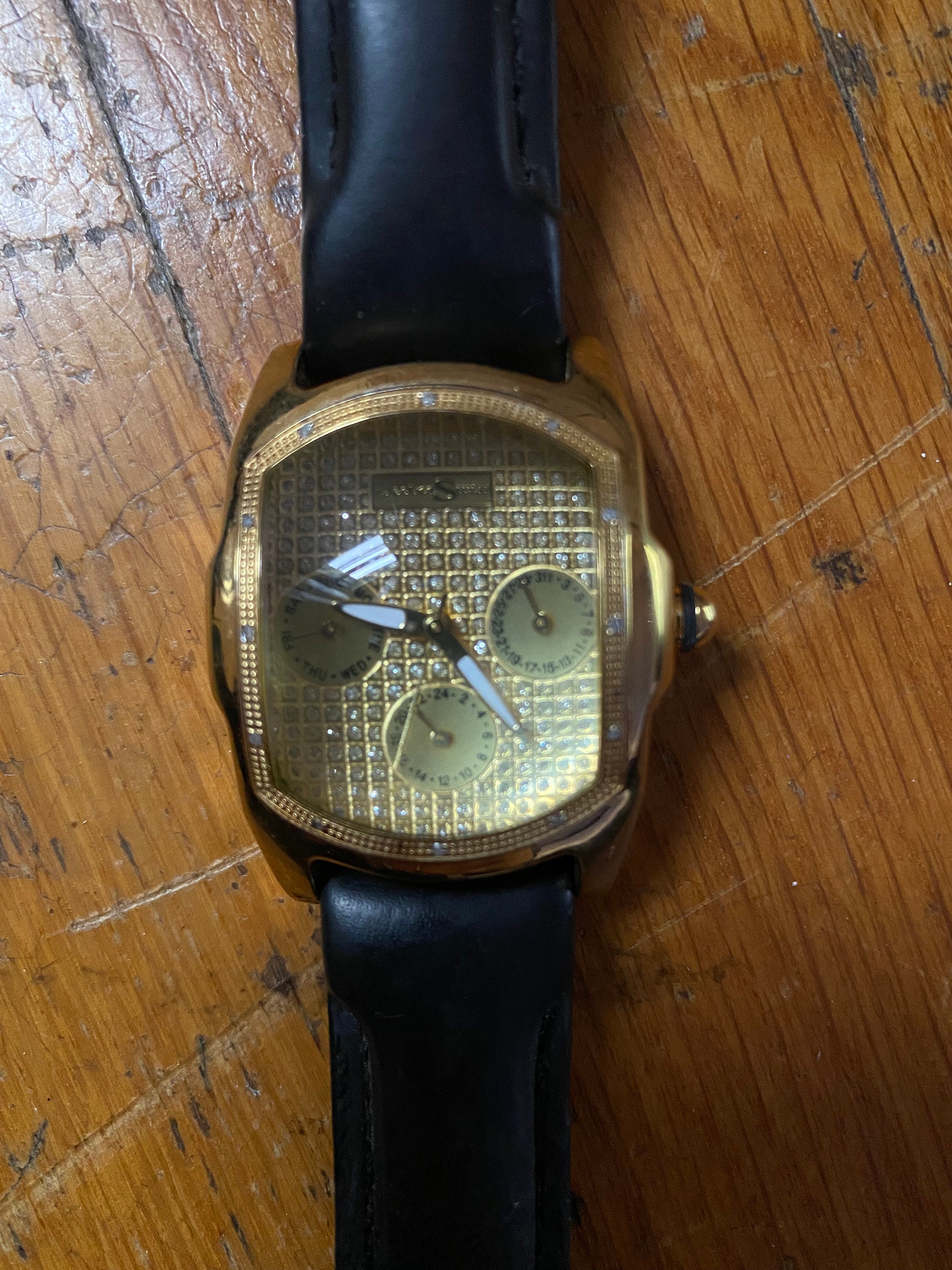 Techno Swiss Black Leather Bubble Chronograph Watch - Etsy