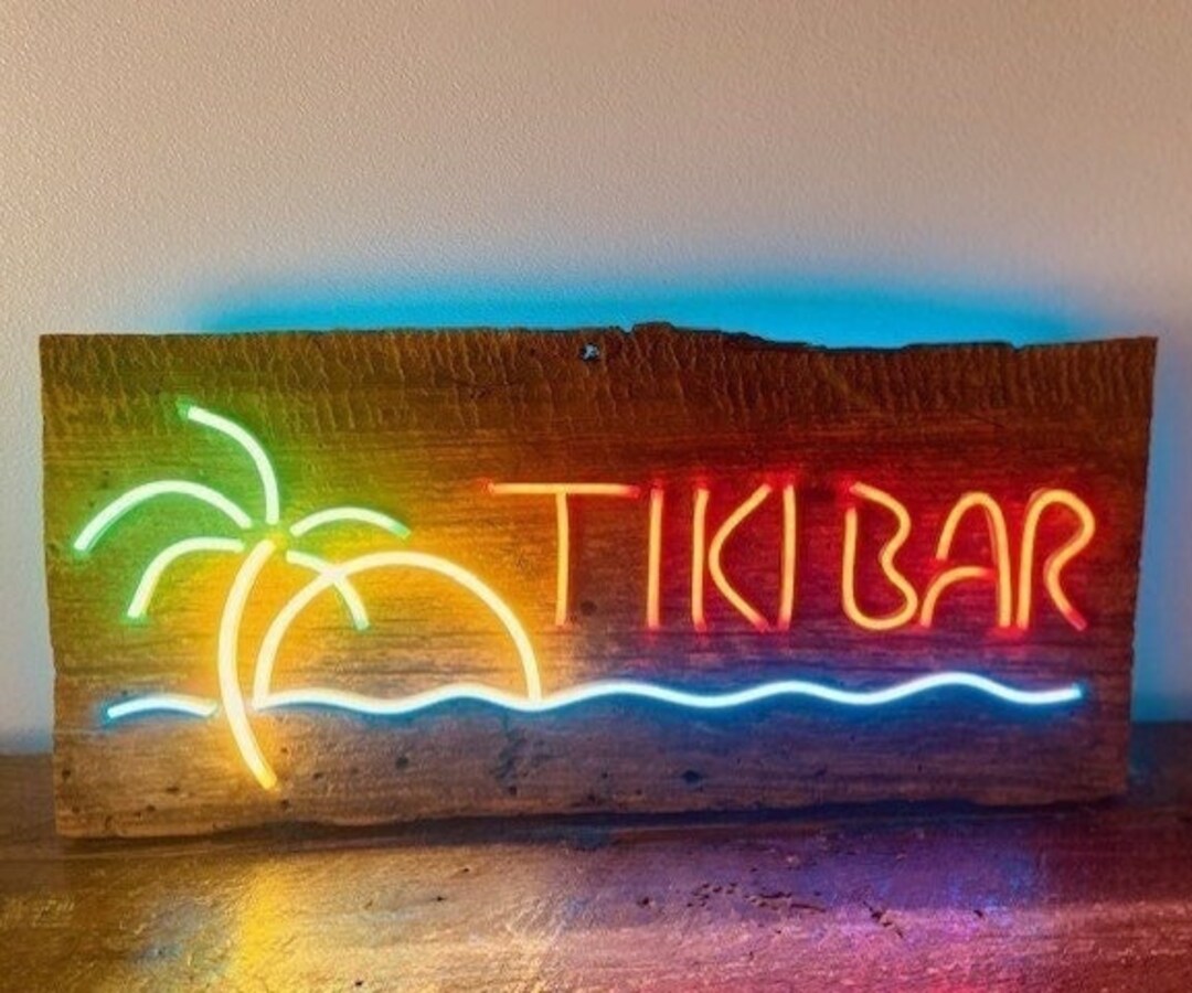 Tiki Bar Neon Sign-reclaimed Wood-vintage Sign - Etsy