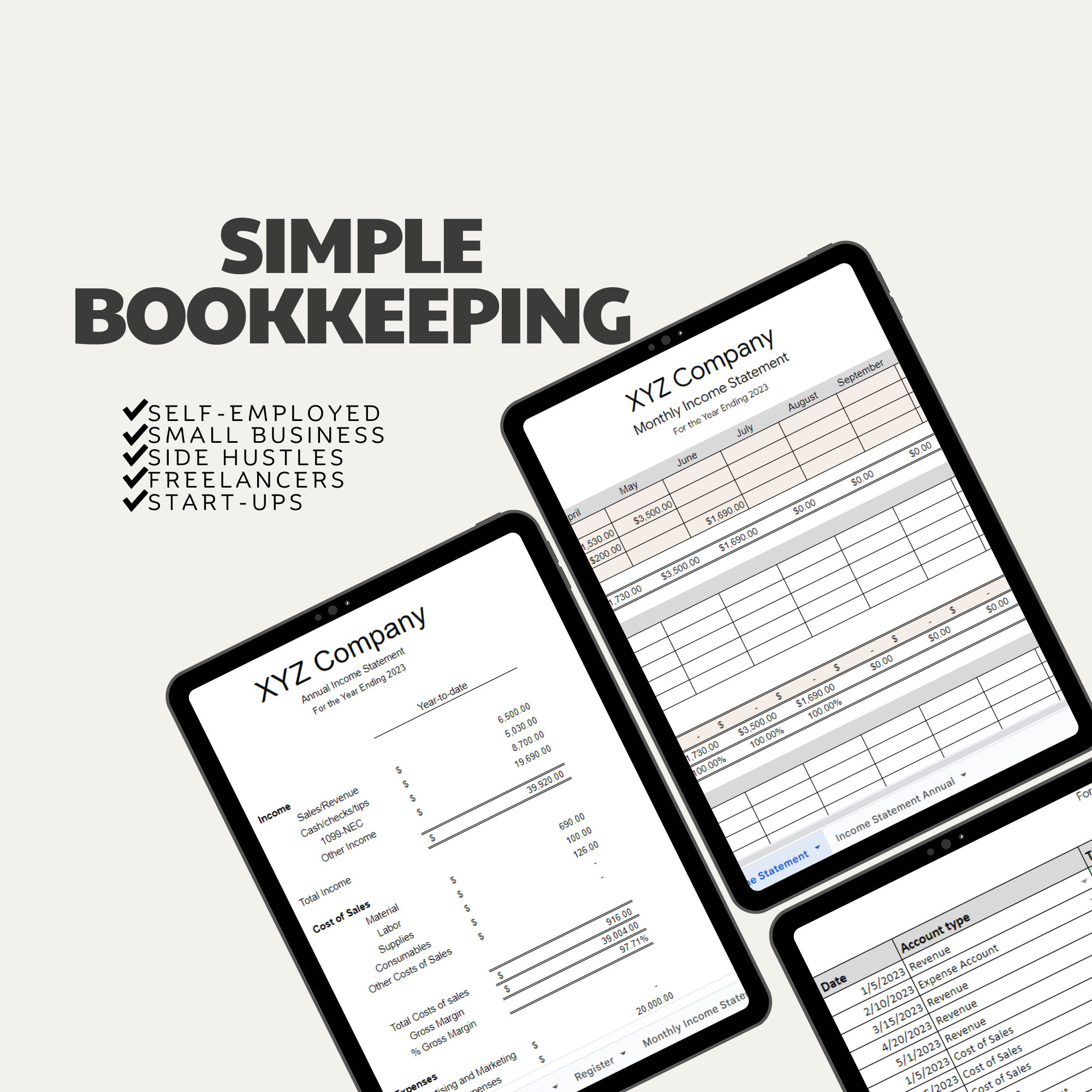 Simple Bookkeeping Template Income Statement Easy Bookkeeping ...