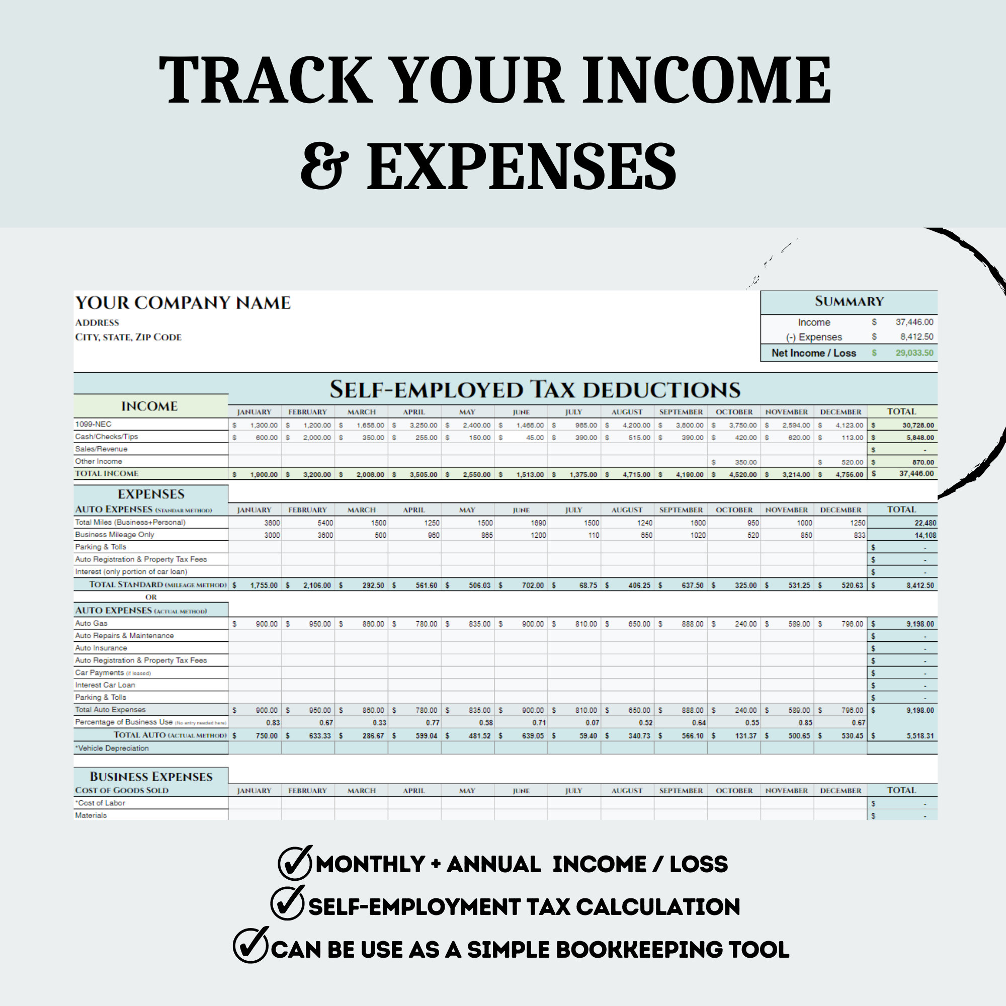 Self-employed Tax Deductions Small Business Expense Tracker Startup ...