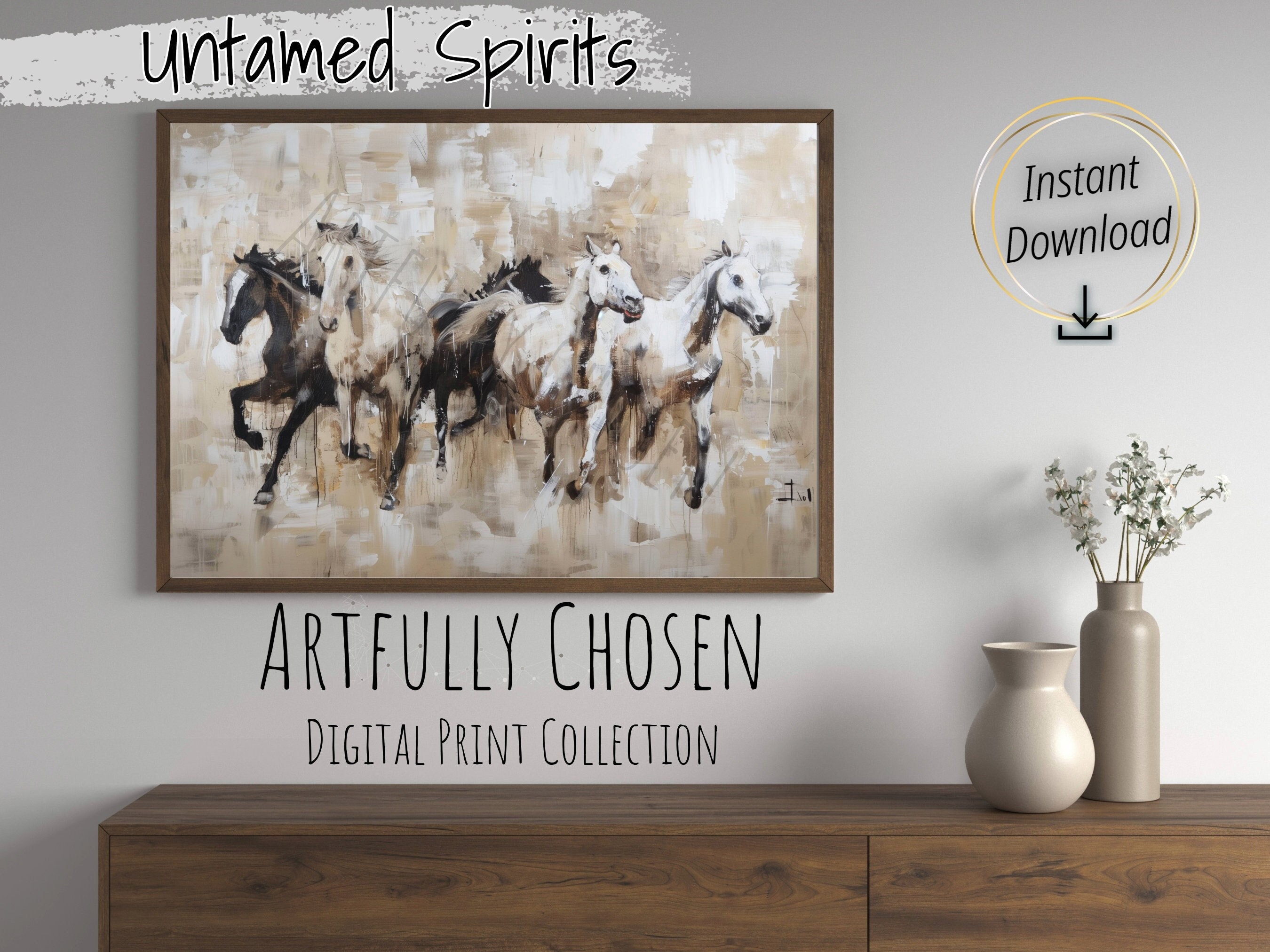 Horse Abstract Art Large Digital Print Untamed Spirits, Framed Wall Art ...