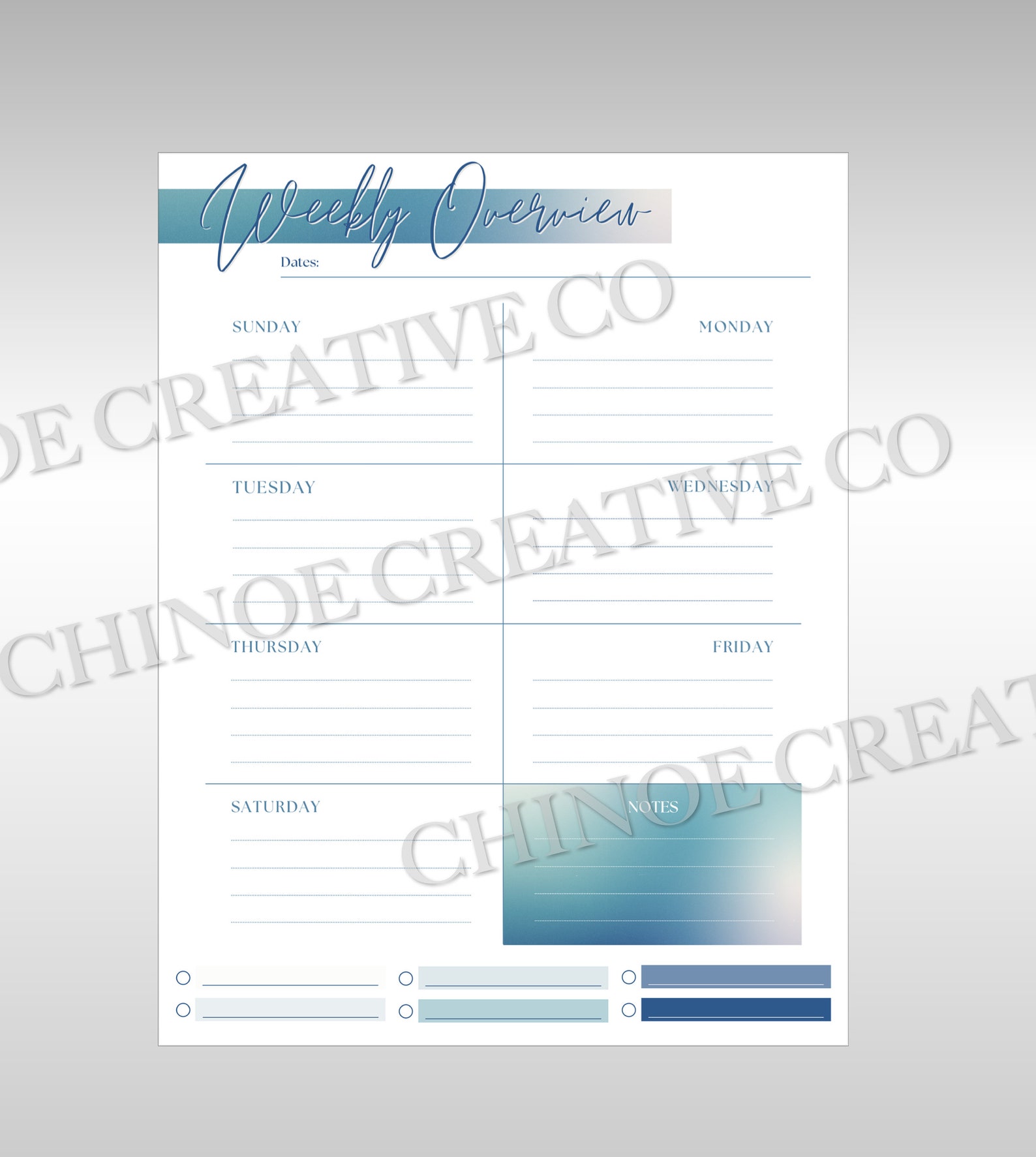 Daily Planner Weekly Printable To-do List Blue Ombre - Digital File - Etsy