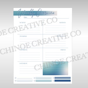 Daily Planner Weekly Printable To-do List Blue Ombre Digital File - Etsy