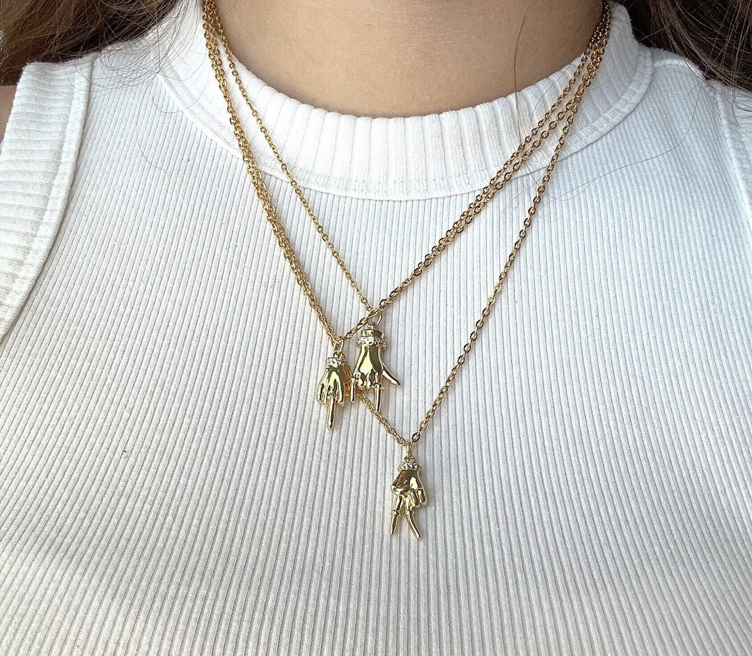 Gold Hand Charm Necklace, Good Luck Charm, Rock N Roll Salute, Free ...