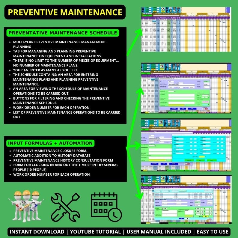 Preventive Maintenance Management Application on Excel / CMMS on Excel / Preventive Maintenance ...